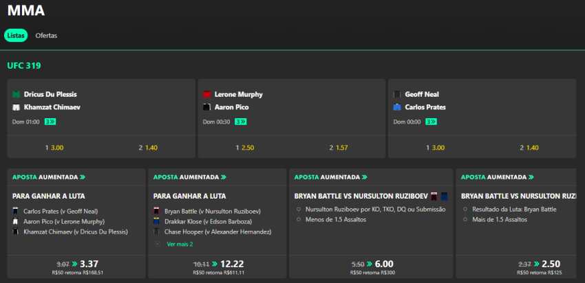 Apostar no UFC 319 - Palpites Card Principal (16/08/2025)